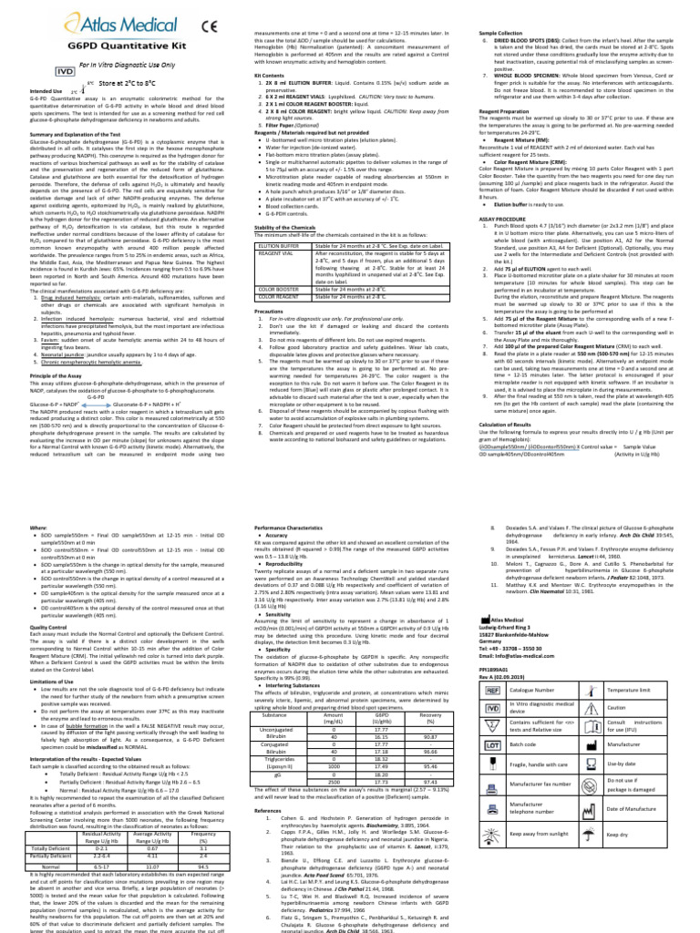G6PD Quantitative IFU 150 Test | PDF | Hydrogen Peroxide | Catalase
