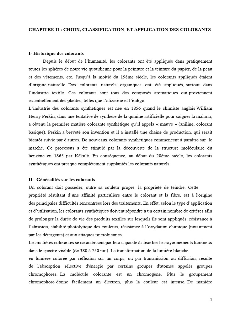 CHAP 2 Cours Classification Et Application Des Colorants | PDF