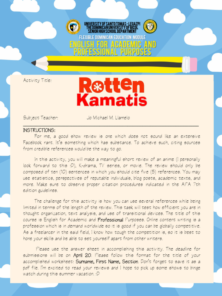 Rotten Kamatis Activity | PDF
