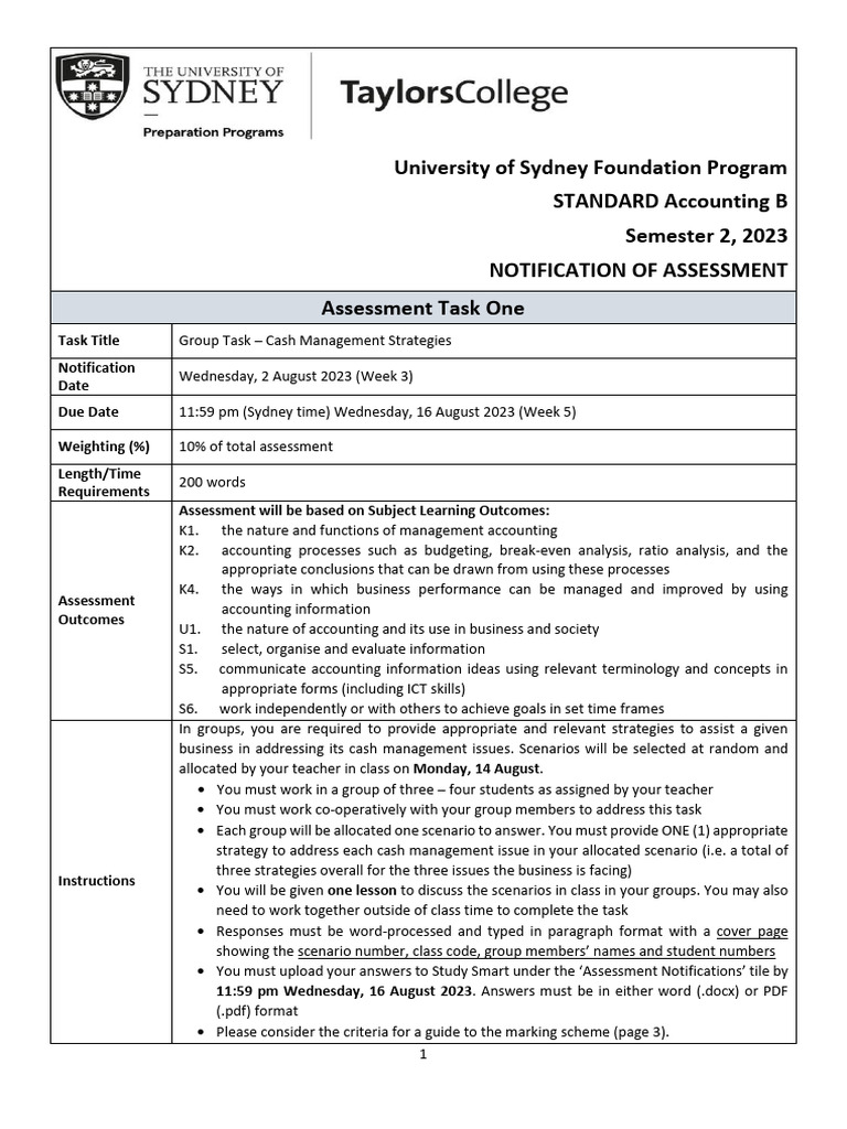 USFP Standard ACB Notification S2 2023 - Task 1 Group Task | PDF ...