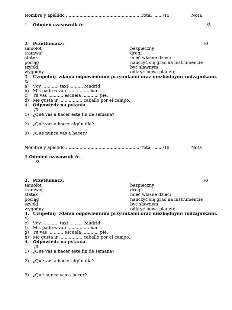 Kartkówka Descubre 2 Leccion 6 | PDF