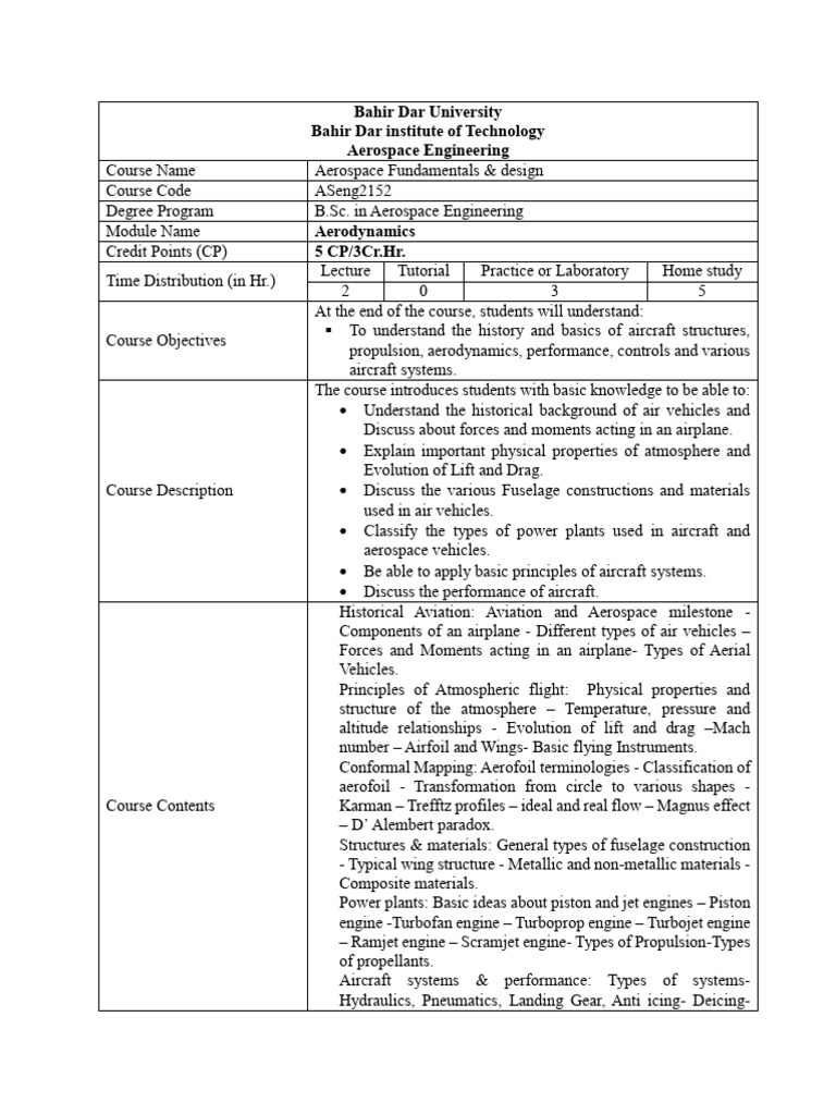 Course Guidebook-Aerospace Fundamentals and Design | PDF | Aircraft ...