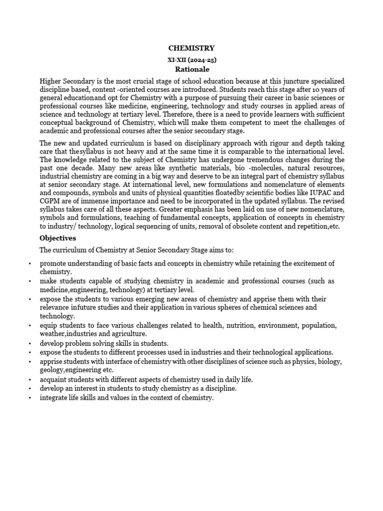 Chemistry SrSec 2024-25 | PDF