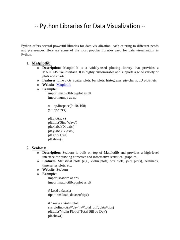 Python Libraries For Data Visualization | PDF Python Libraries For Data Visualization | PDF