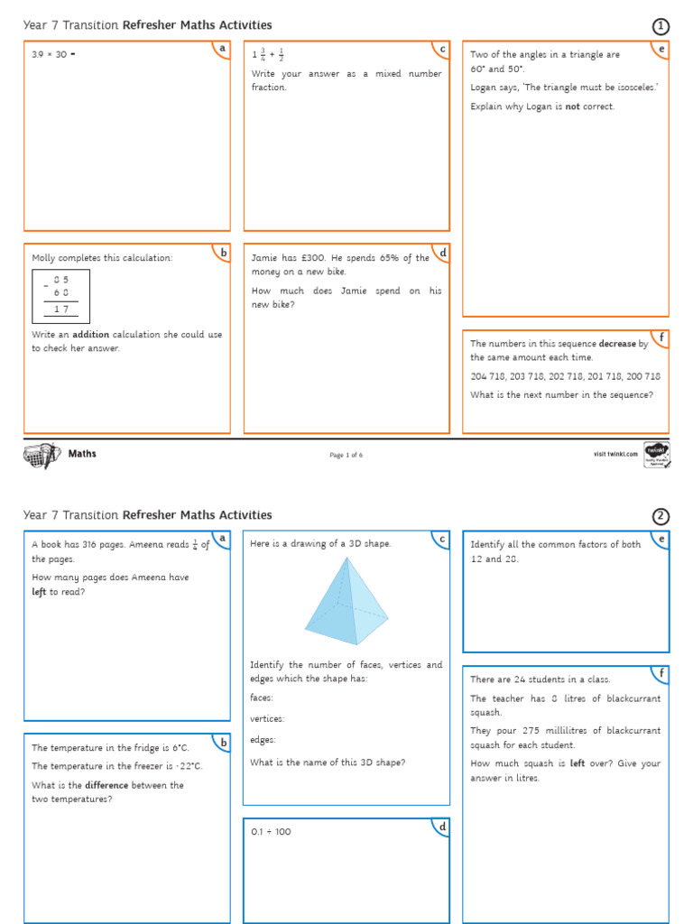Y6 Transition Maths Booklet | PDF