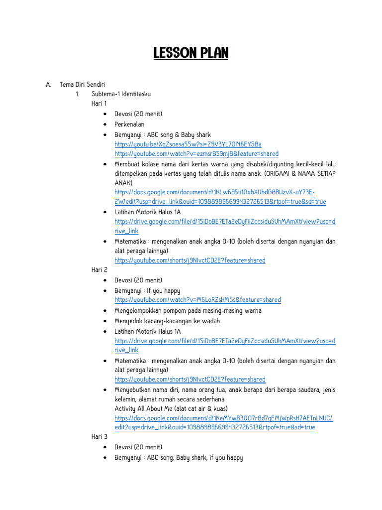 Lesson Plan Week 1 | PDF