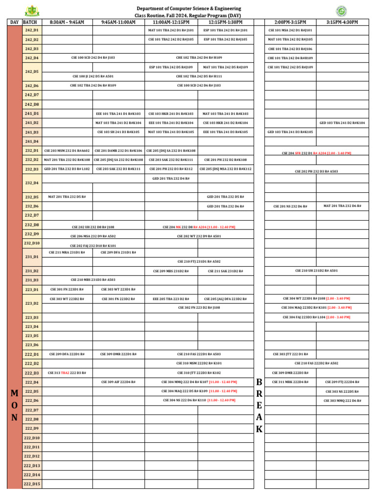CSE-Day_Class_Routine_Fall_2024 | PDF