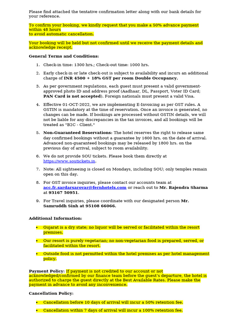 First Time Booking Confirmation Before Payment | PDF