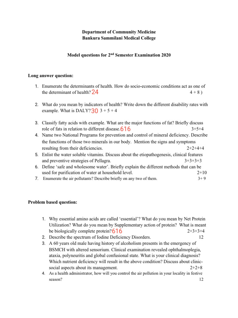 Community Medicine Exam Questions 2020 | PDF | Vitamin | Wellness