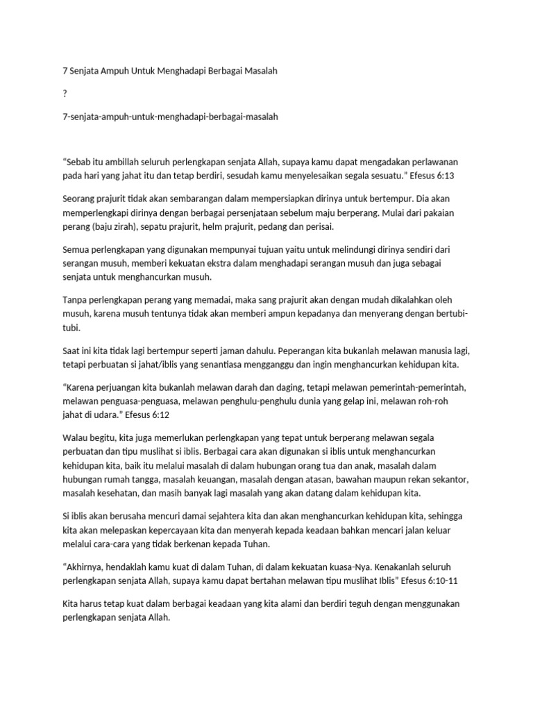 7 Senjata Ampuh Untuk Menghadapi Berbagai Masalah Dalam Hidup | PDF