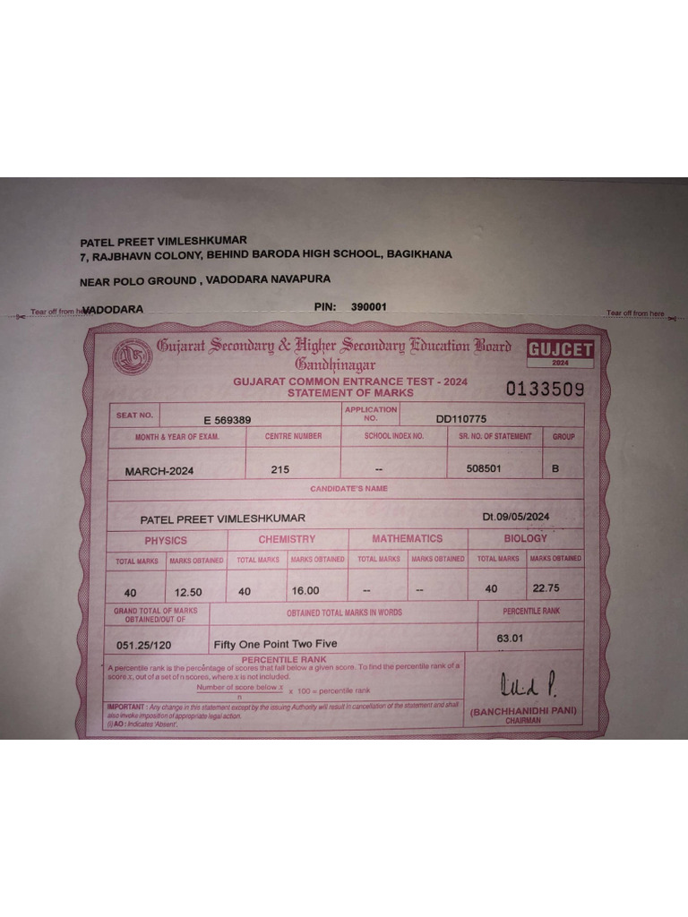 00000021-Gujcet Marksheet | PDF