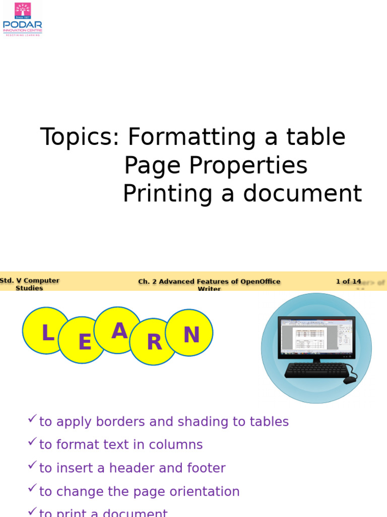 PPT2 - V - Computer Studies - CH 2 Advanced Features of OpenOffice Writer | PDF
