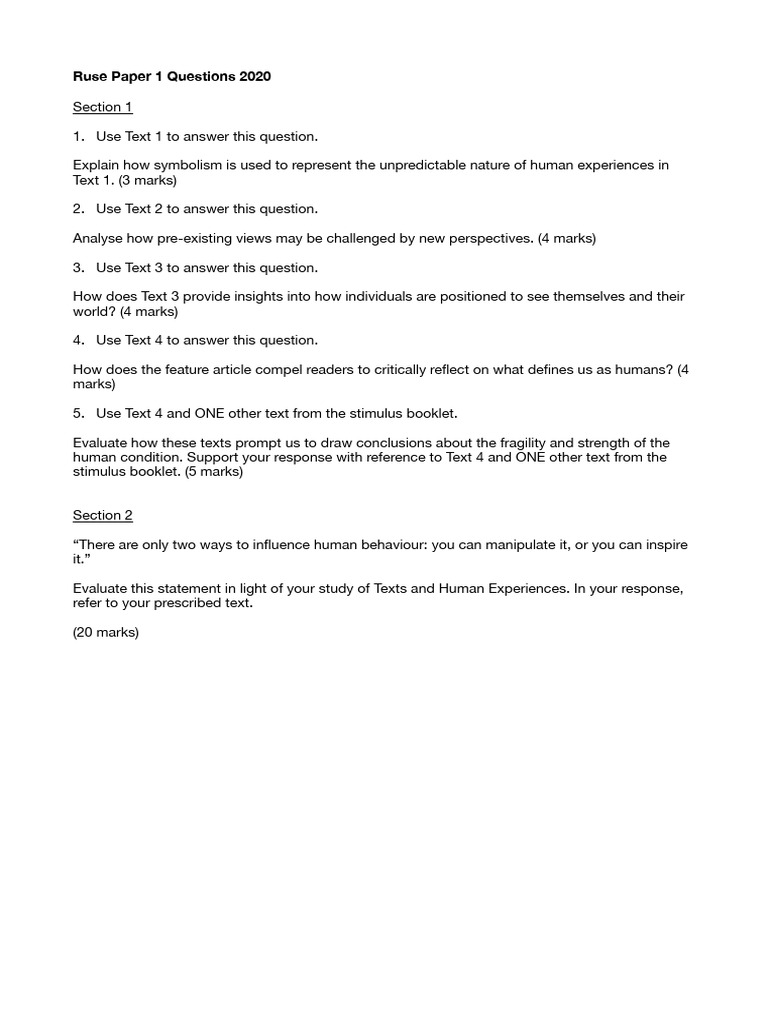 Ruse 2020 Trials Paper 1 Questions | PDF