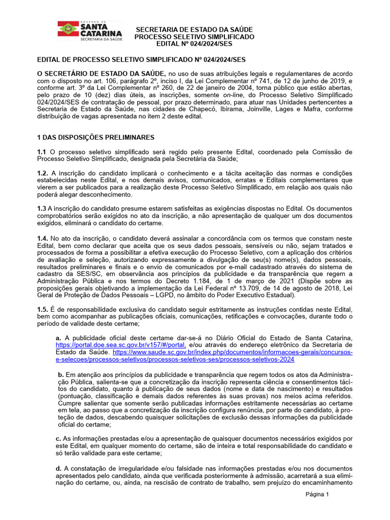 Edital Pss 024-2024-Unidades Da Ses-Enfermagem | PDF