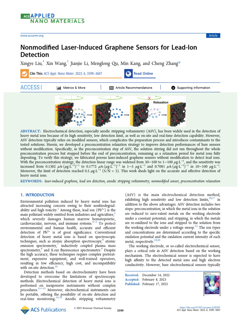 2023 - Nonmodified Laser-Induced Graphene Sensors For Lead-Ion ...