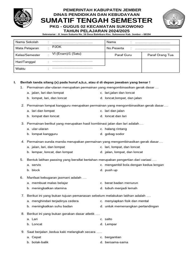 SOAL PJOK KLS 6. Fix | PDF