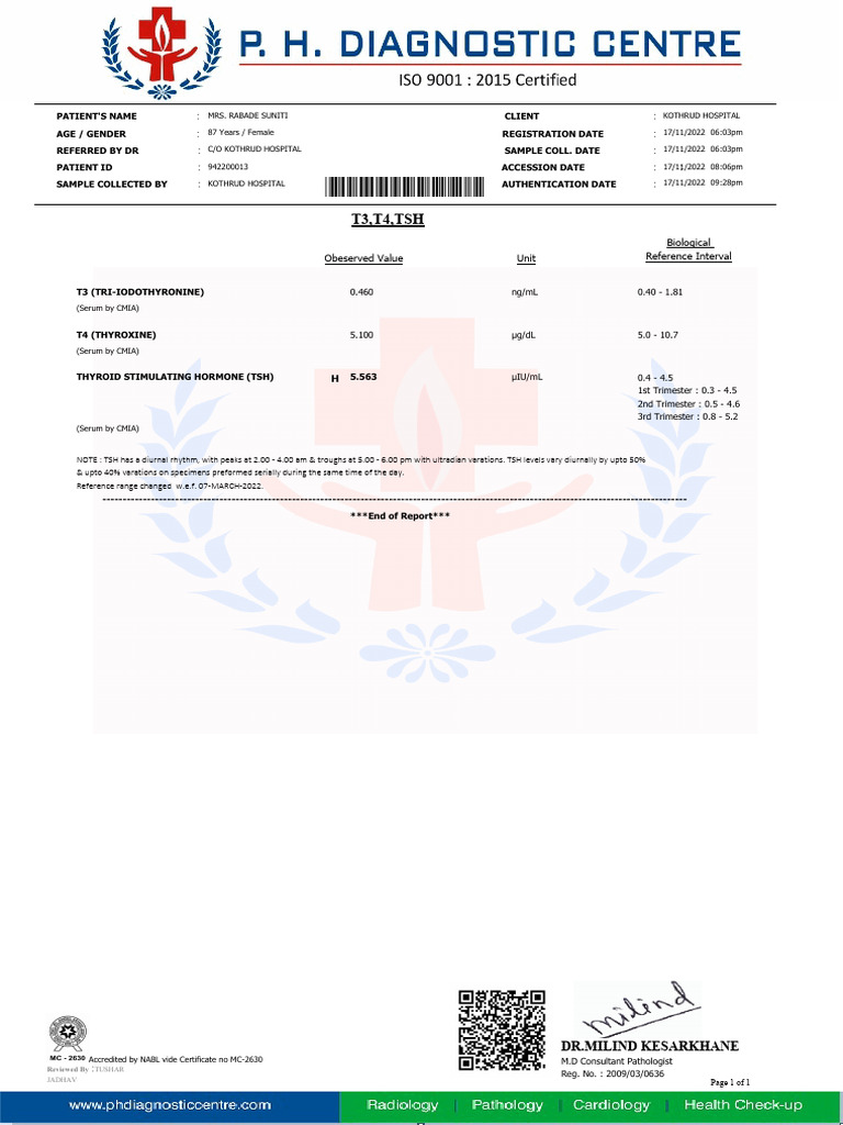 T3, T4, TSH: Biological Reference Interval Unit Obeserved Value | PDF