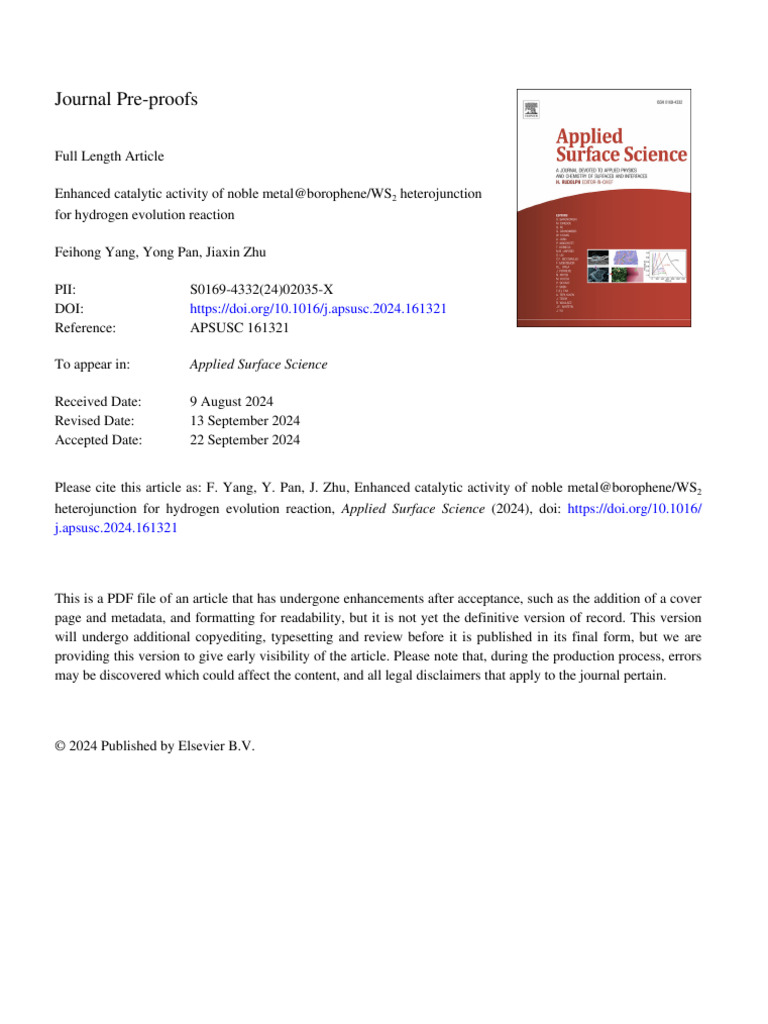 5 - Enhanced Catalytic Activity of Noble metal@borophene-WS2 Heterojunction For Hydrogen ...