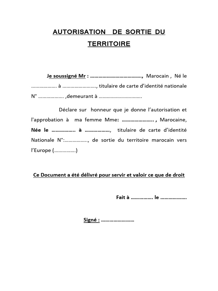 Autorisation de Sortie Du Territoire | PDF