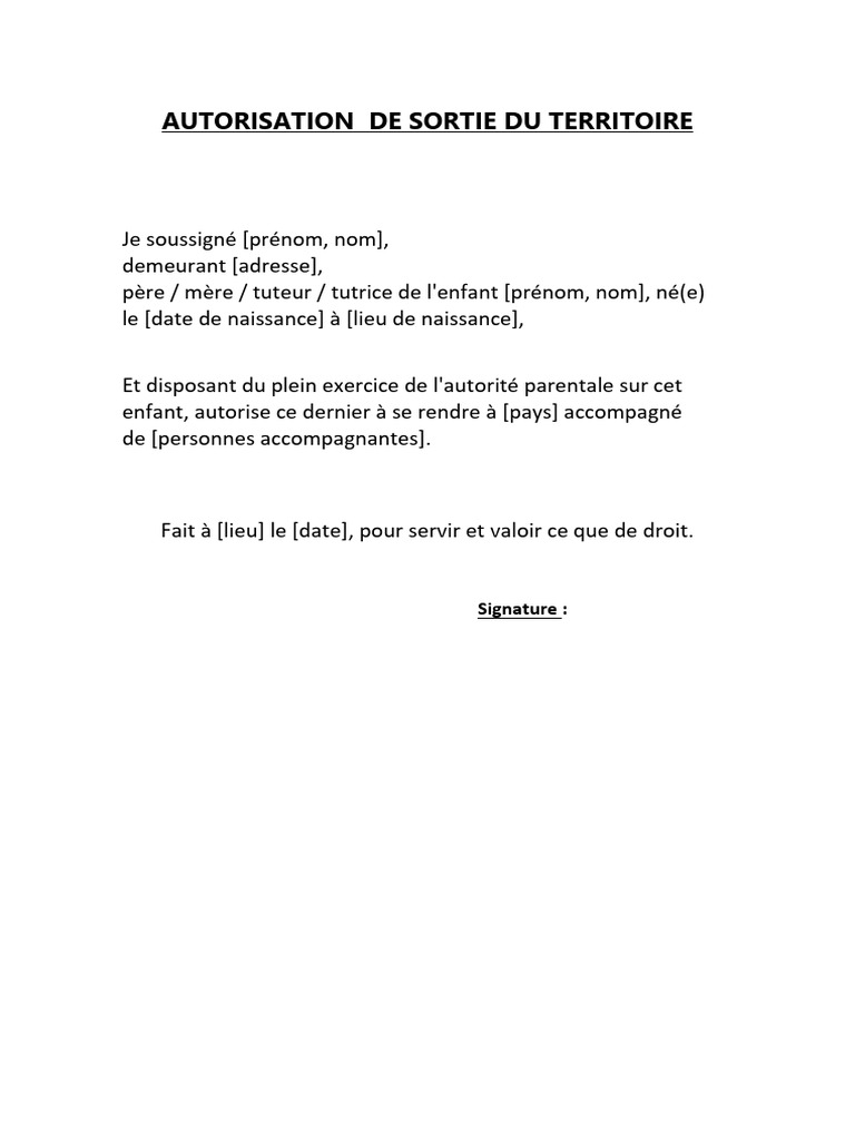 Autorisation de Sortie Du Territoire 2 | PDF