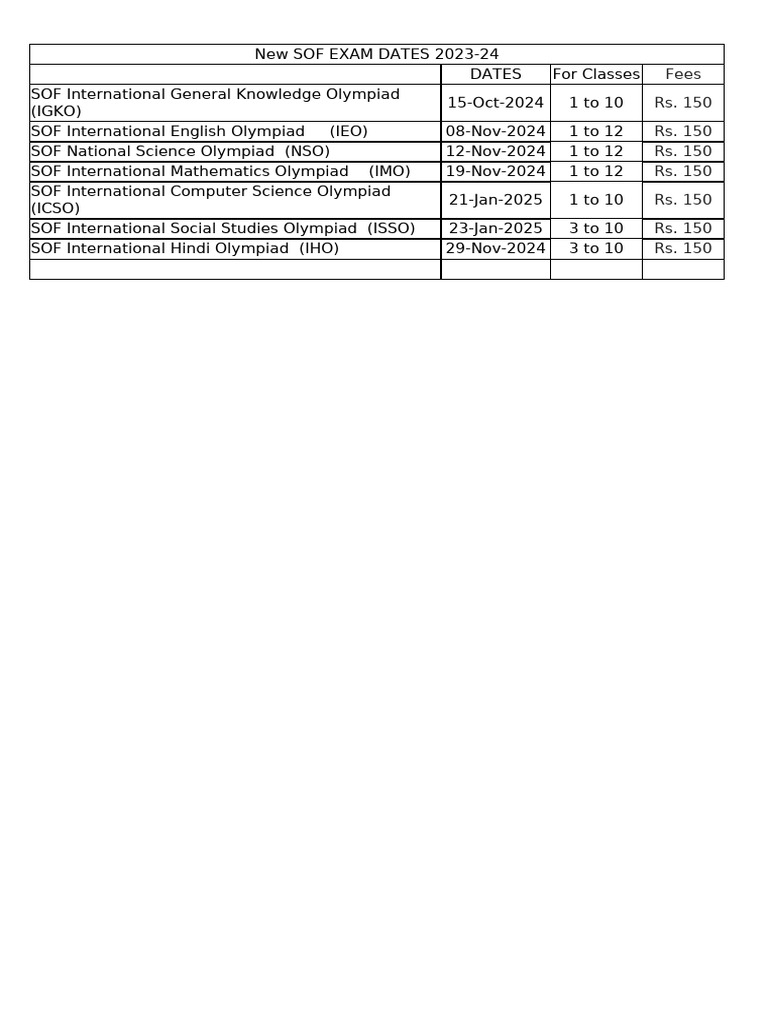 Sof Exam Dates 2024... New | PDF