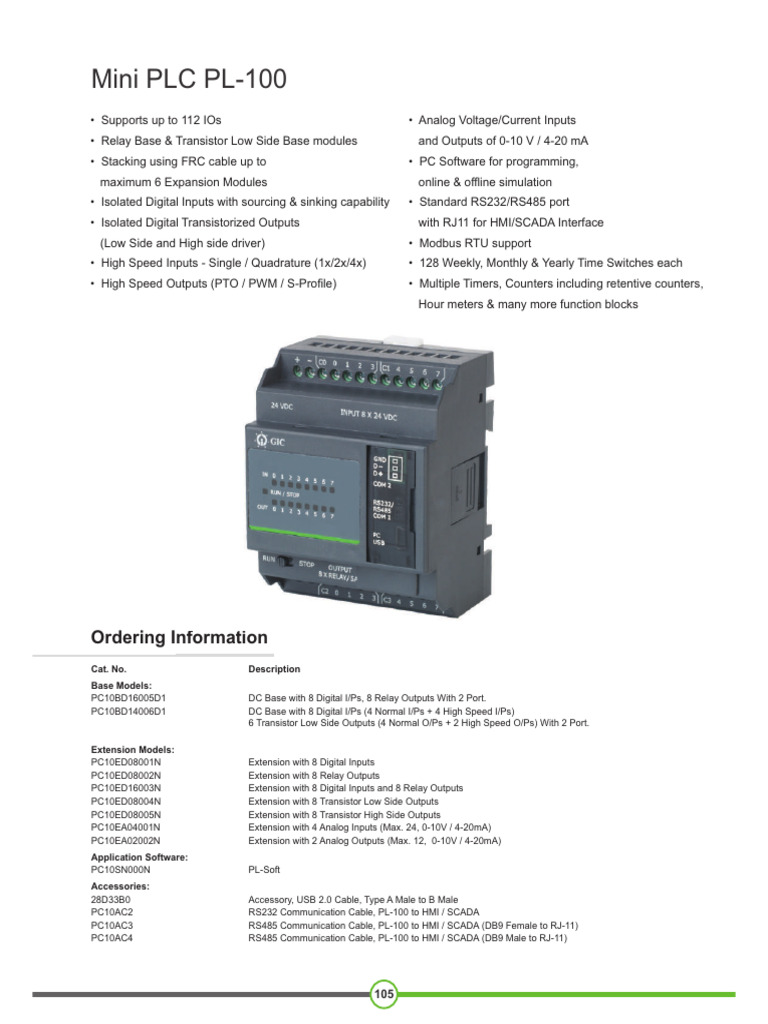 PL 100 PLC Catalogue | PDF