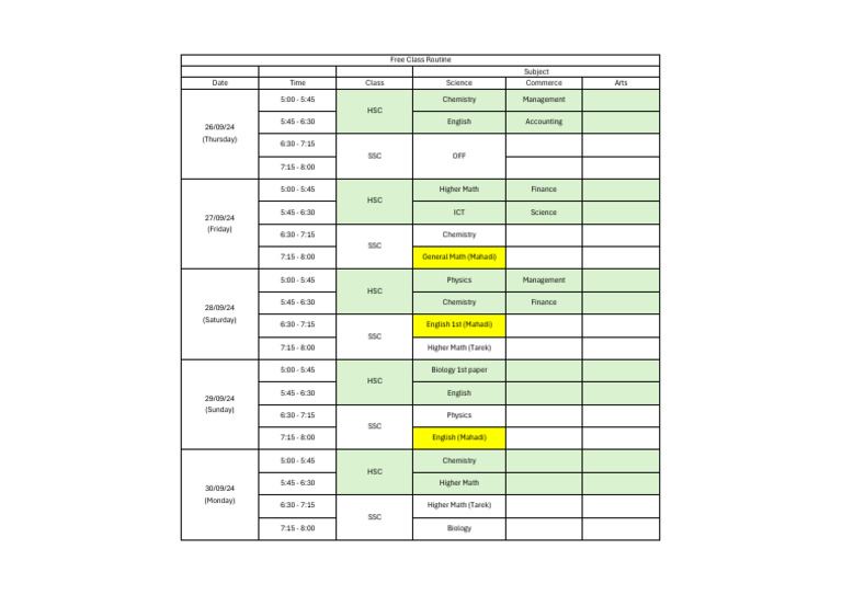 Free Class Routine | PDF