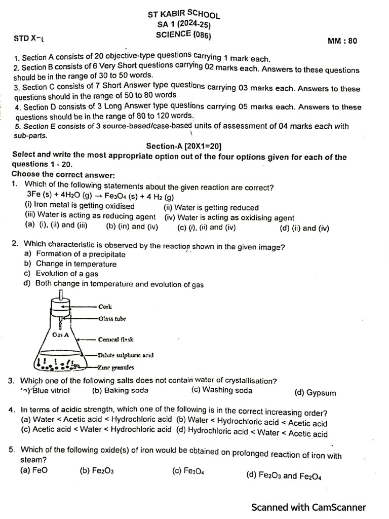 10th Science SA-1 Paper | PDF