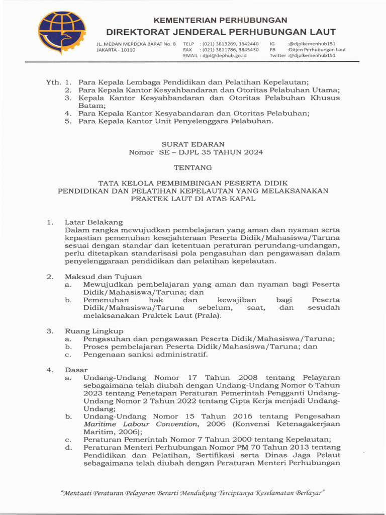 Surat Edaran Nomor SE - DJPL 35 TAHUN 2024 Tentang Tata Kelola ...
