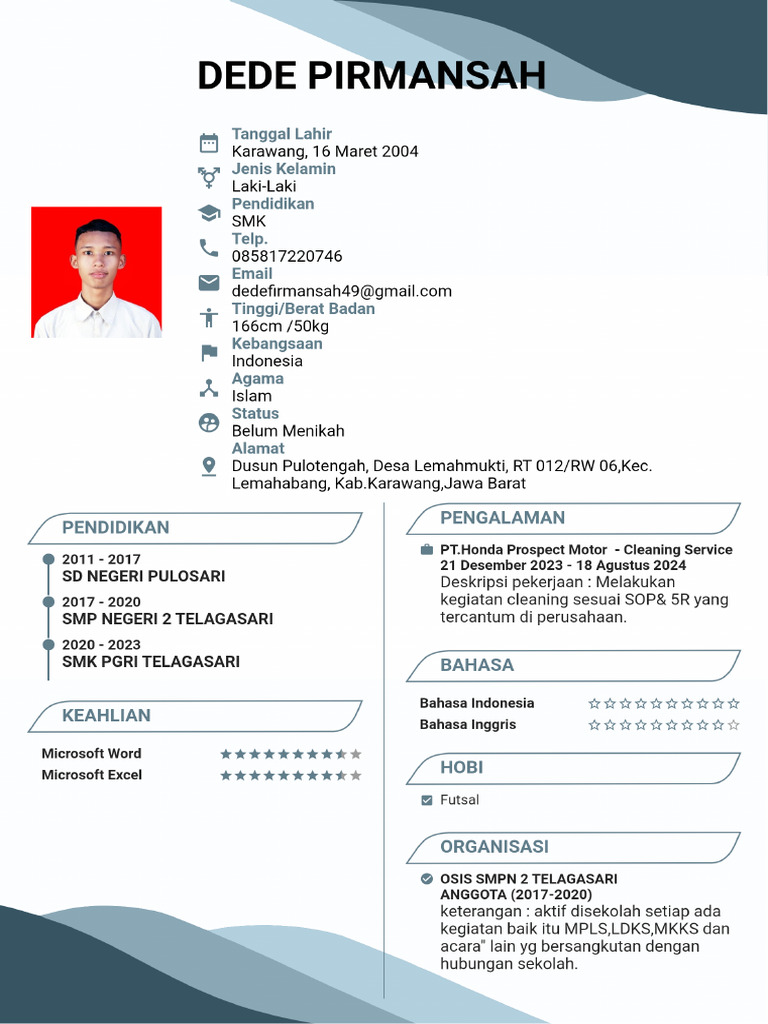 CV Lamaran Dede | PDF