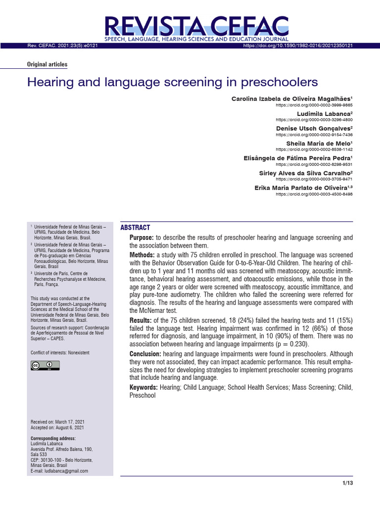 Hearing and Language Screening in Preschoolers | PDF