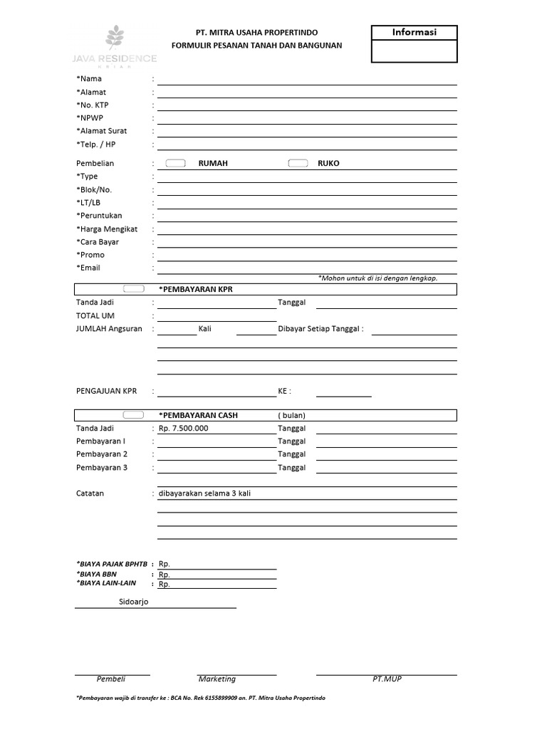 Form SPR Sementara Java Residence | PDF