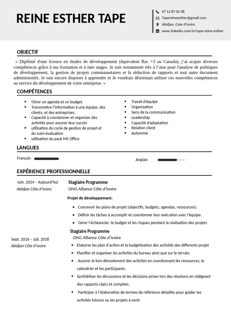 Reine Esther CV Canadien | PDF