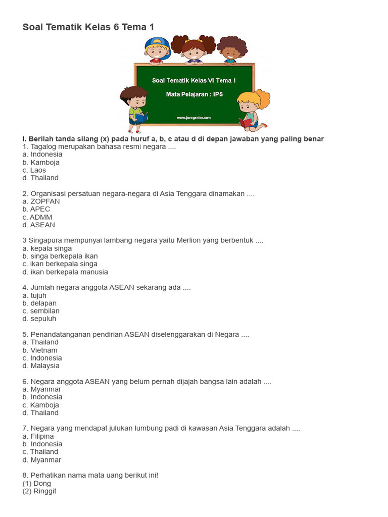 Soal Tematik Kelas 6 Tema 1 Mapel IPS Dan Kunci Jawaban Juragan Les | PDF