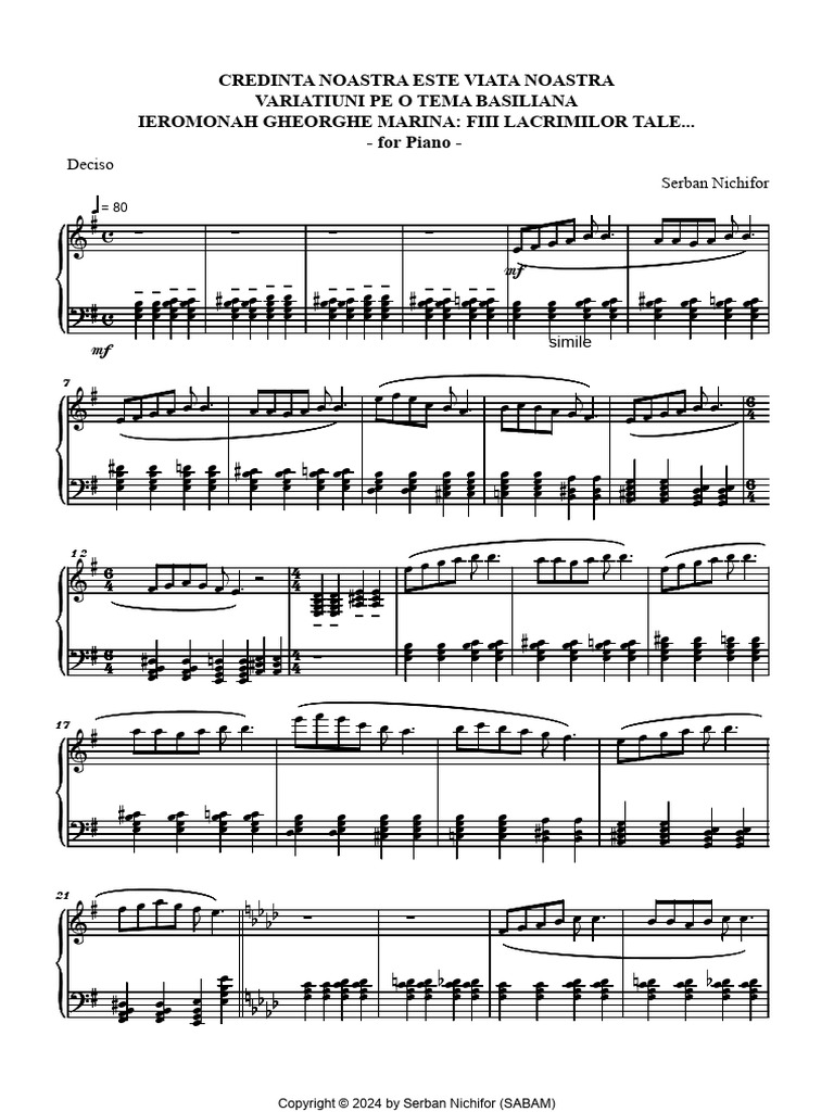 Serban Nichifor: PIANO VARIATIONS ON THE BASILIAN SONG "FIII LACRIMILOR ...