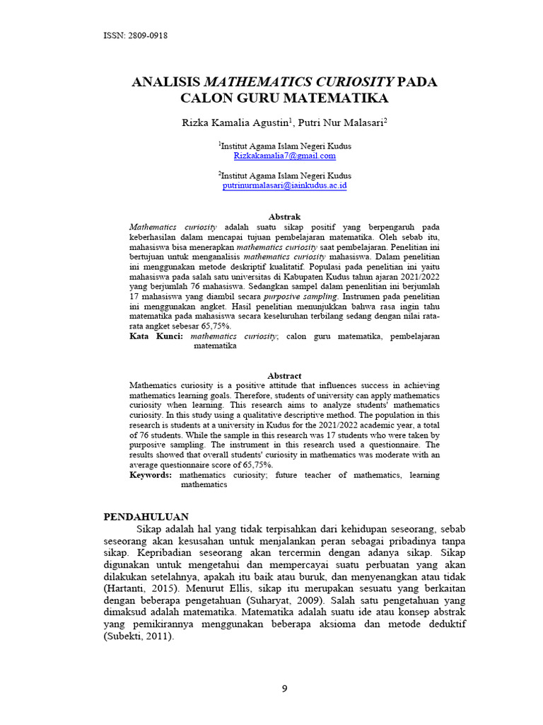 Analisis Mathematics Curiosity Pada Calon Guru Mat | PDF