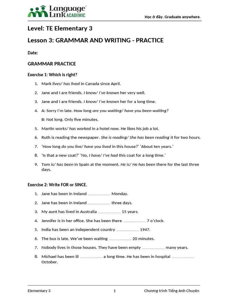 EL3 - Lesson 3 - Class Worksheet | PDF