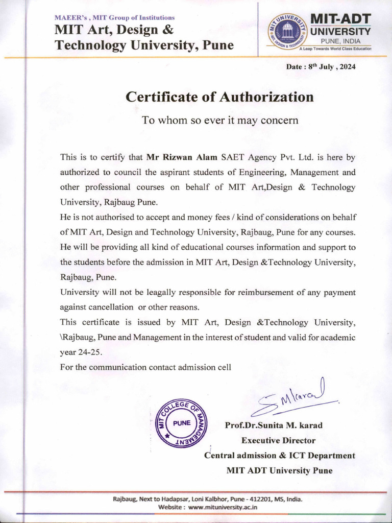 Certificate of Authorization | PDF