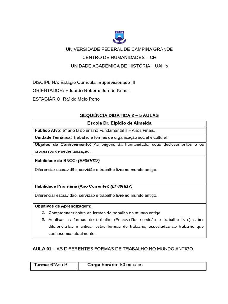 SEQUÊNCIA DIDÁTICA 2 - 4 Aulas | PDF