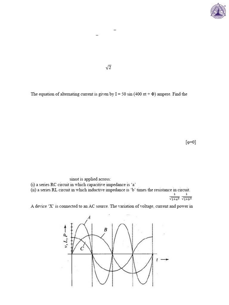 S7 Phy ch7 AC Asgmt1 HW All | PDF | Alternating Current | Electrical Network