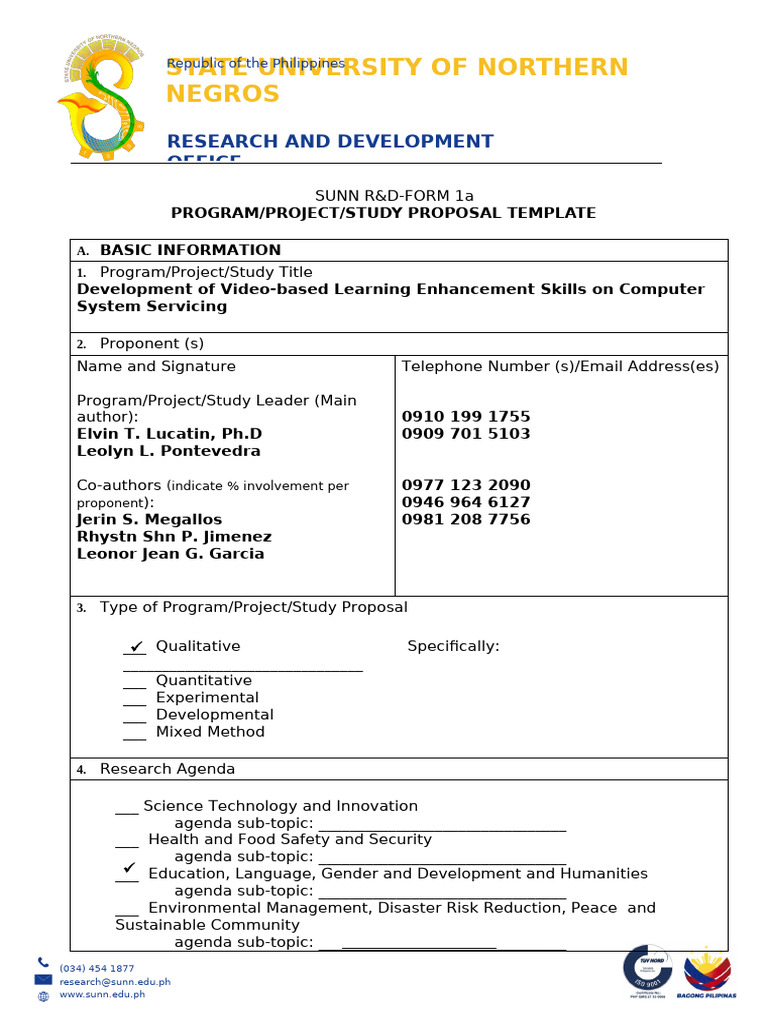 VIDEO BASED - FINAL - SUNN RD Form 1a - Proposal Format - Updated ...