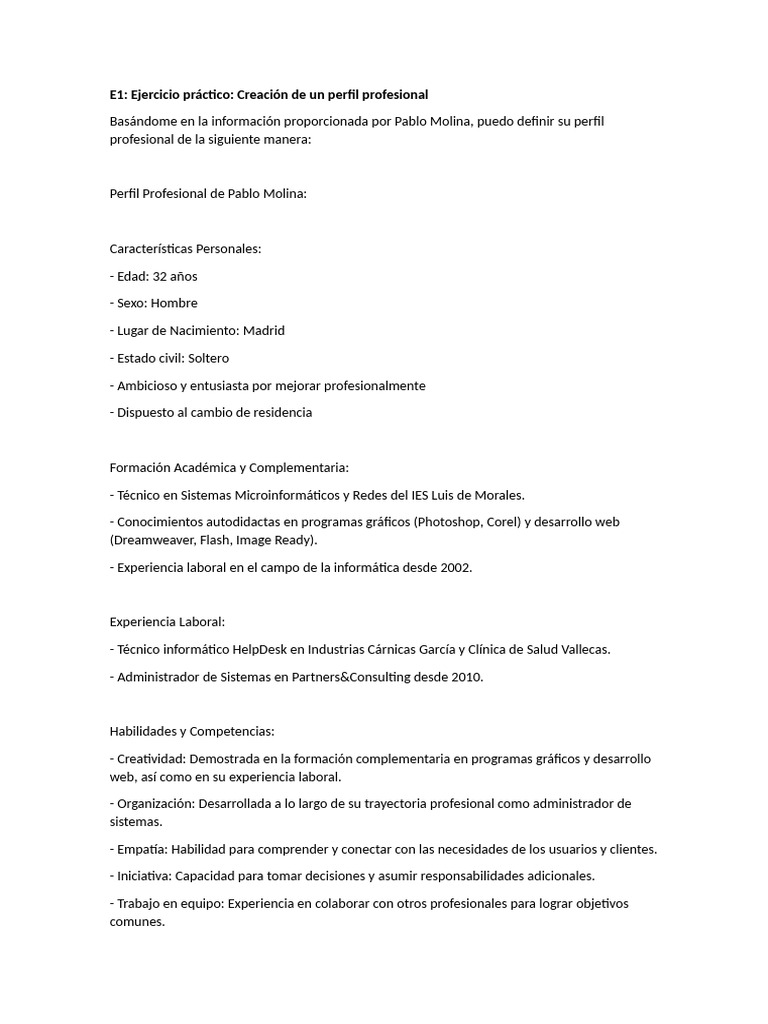 E1 - Ejercicio Práctico - Creación de Un Perfil Profesional | PDF