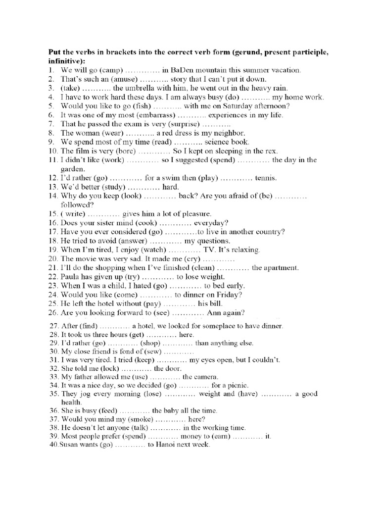 perfect gerund exercise 4 | PDF