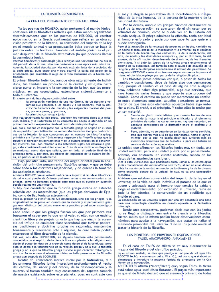 Filosofía Presocrática: Orígenes y Pioneros | PDF