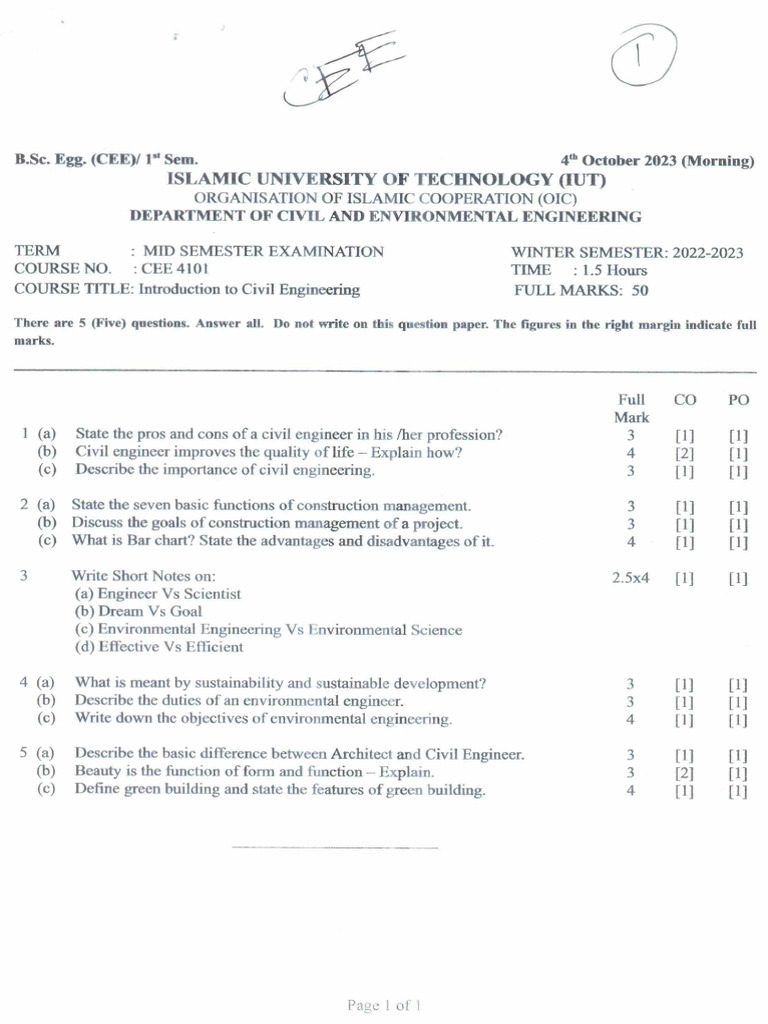 CEE 4101 Introduction To Civil Engineering | PDF