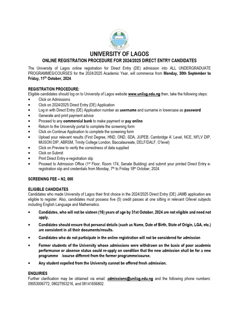 2024-2025 Direct Entry Advert | PDF