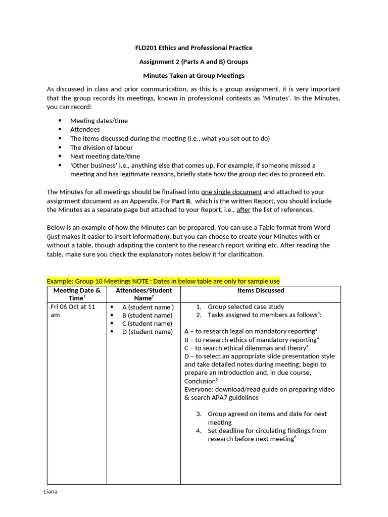 Minutes - How To and Example FLD201 Assessment 2B | PDF