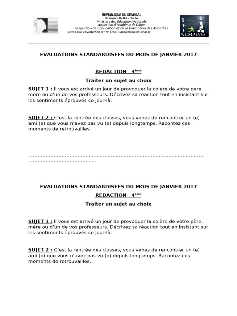 Redaction 4eme Epreuve 1 | PDF