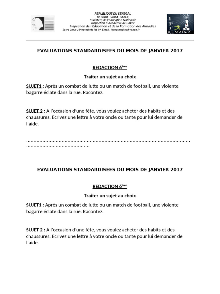 Redaction 6eme Epreuve 1 | PDF