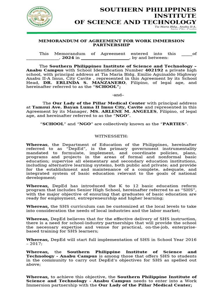 Southern New Proposed Moa From Olmpc | PDF